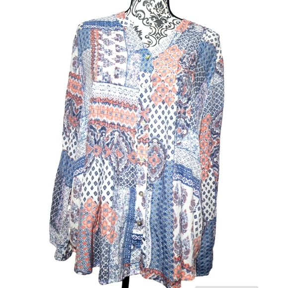 Ruby Rd. | Tops | Ruby Rd Bohemian Patchwork Button Down Long Sleeve ...